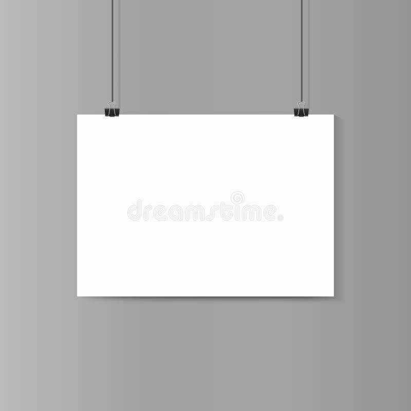 Empty Horizontal White Paper Poster Mockup on Grey Wall with Pap Stock ...