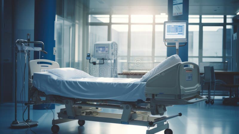 Empty Hospital Bed in the Corridor of a Modern Hospital Stock ...