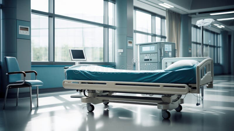 Empty Hospital Bed in the Corridor of a Modern Hospital Stock Photo ...