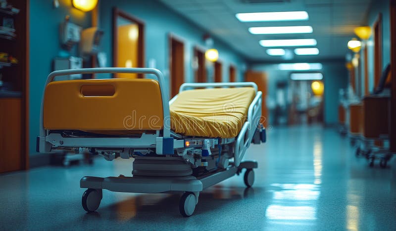 Empty Hospital Bed in a Quiet Hallway Stock Photo - Image of quiet ...