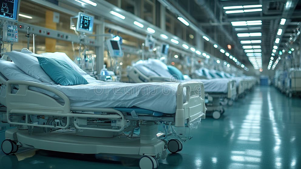 Empty Hospital Beds in a Modern Intensive Care Unit Stock Illustration ...