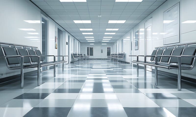 Modern Hospital Corridor stock illustration. Illustration of waiting ...