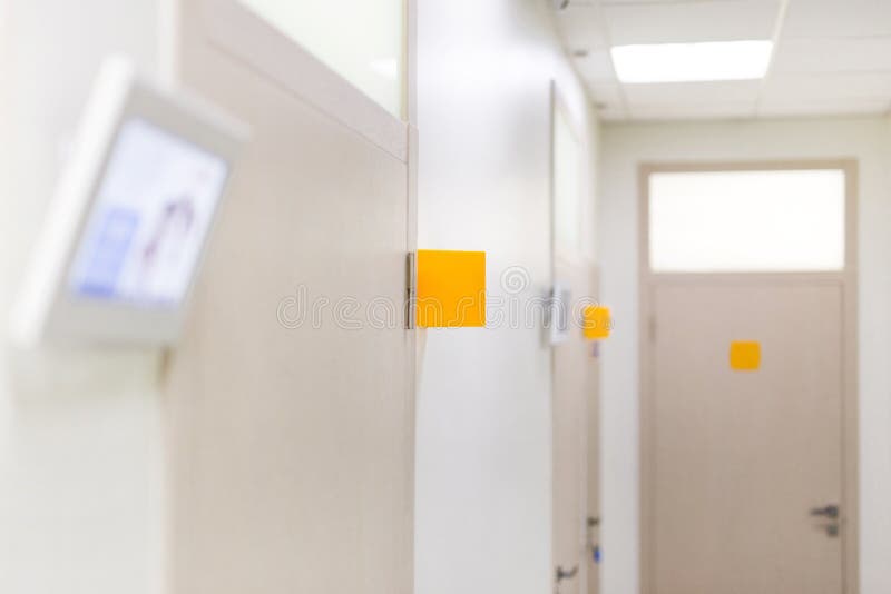 Empty Hospital or Office Corridor with Doors , Plates and Display ...