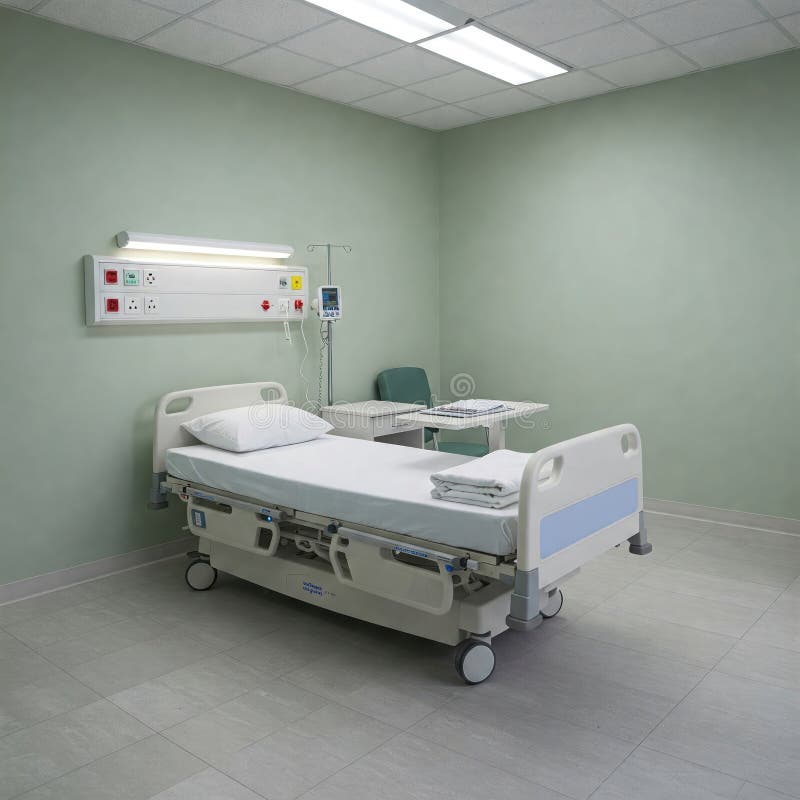 An Empty Hospital Room with a Bed and Equipment. Stock Photo - Image of ...