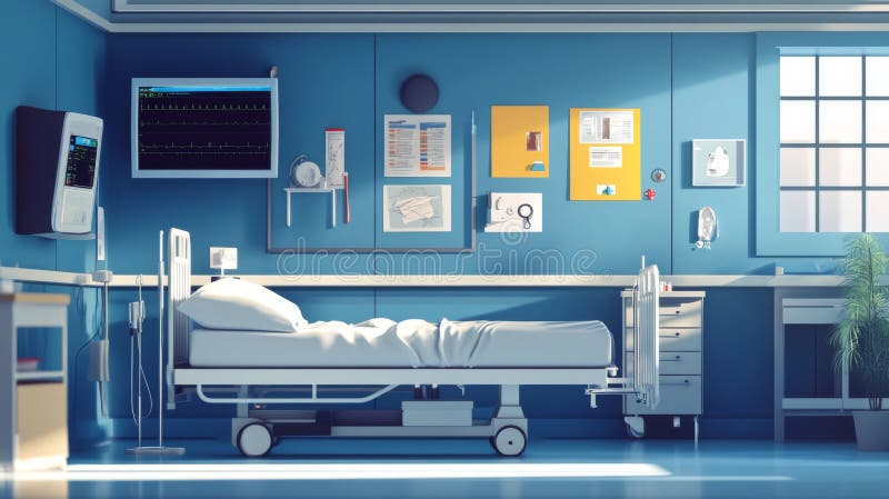 Empty Hospital Room with Bed, Medical Equipment, and Window Stock ...