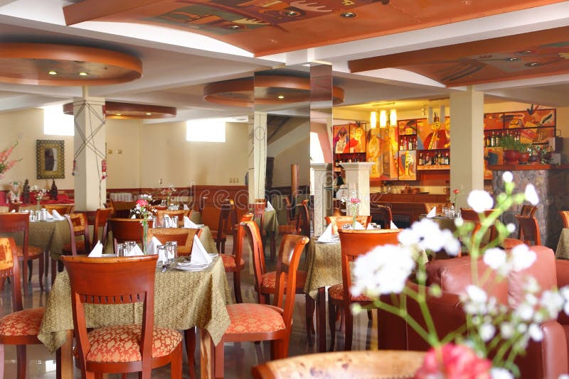 Empty Hotel Fine Cozy Dining Restaurant. Stock Photo - Image of relax ...