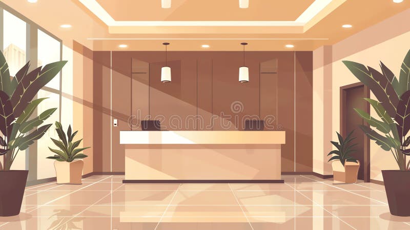 Empty Hotel Reception Interior with Counter Desk and Nobody in Lobby ...