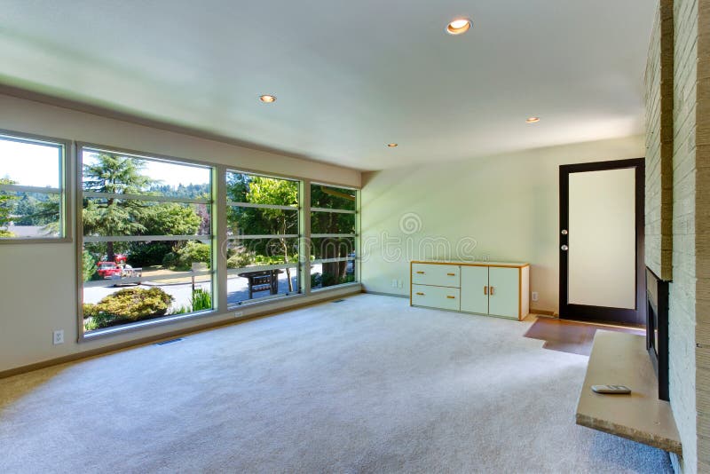 Empty House Interior. Glass Wall Living Room Stock Photo - Image of ...