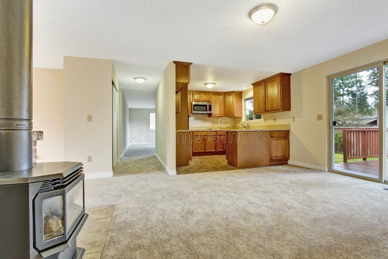 Empty House Interior. Living Room with Kitchen Area Stock Photo - Image ...
