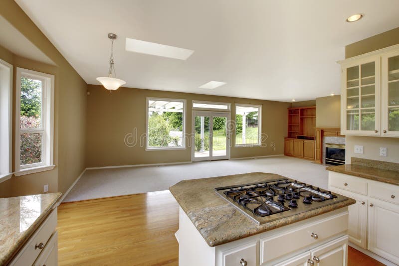 Empty House Interior with Open Floor Plan. Living Room with View of the ...