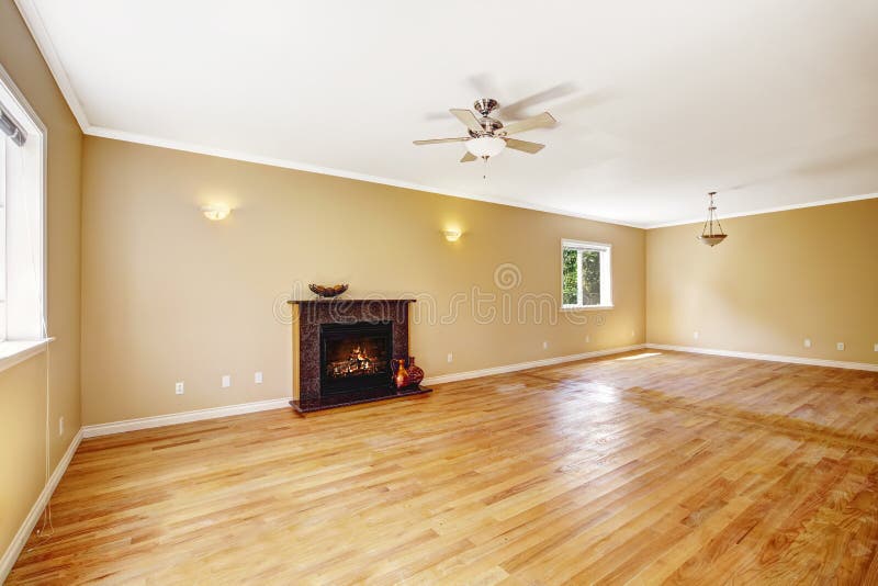 Empty House. Living Room with Fireplace Stock Image - Image of spacious ...