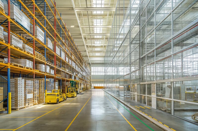 Empty Huge Distribution Warehouse with High Shelves and Pallet, Modern ...