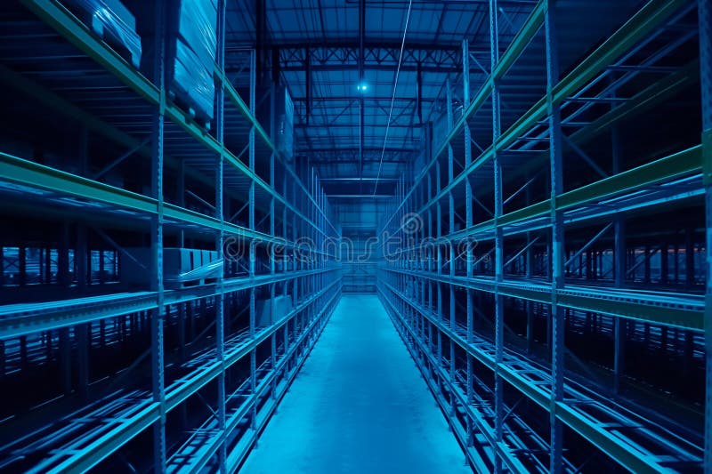 Empty Huge Distribution Warehouse with High Shelves and Pallet, Modern ...