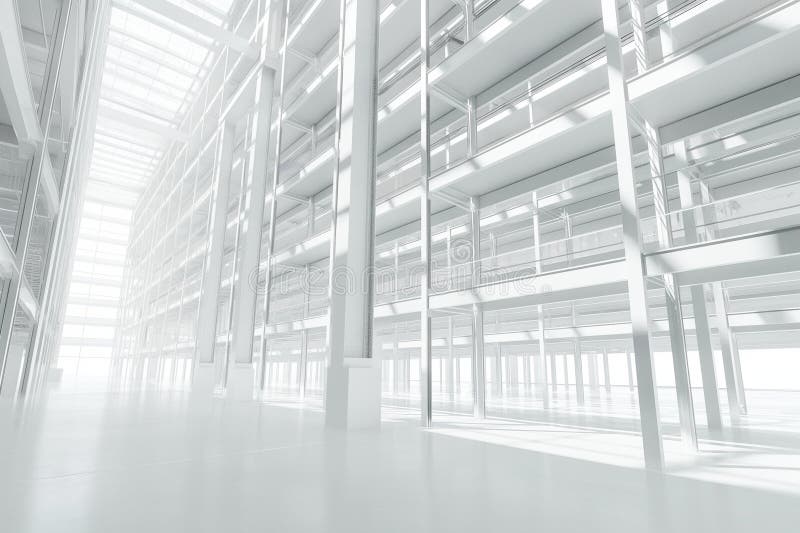 Empty Huge Distribution Warehouse with High Shelves and Pallet, Modern ...