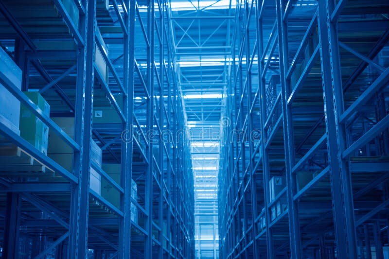 Empty Huge Distribution Warehouse with High Shelves and Pallet, Modern ...