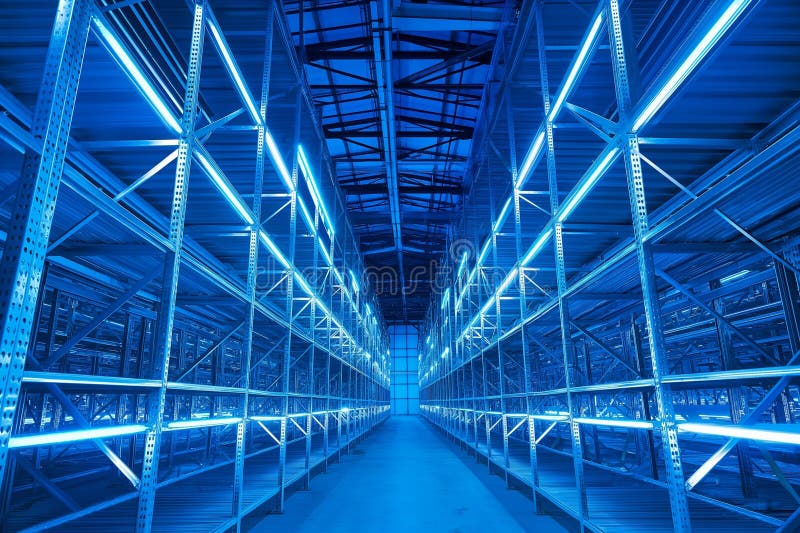 Empty Huge Distribution Warehouse with High Shelves and Pallet, Modern ...