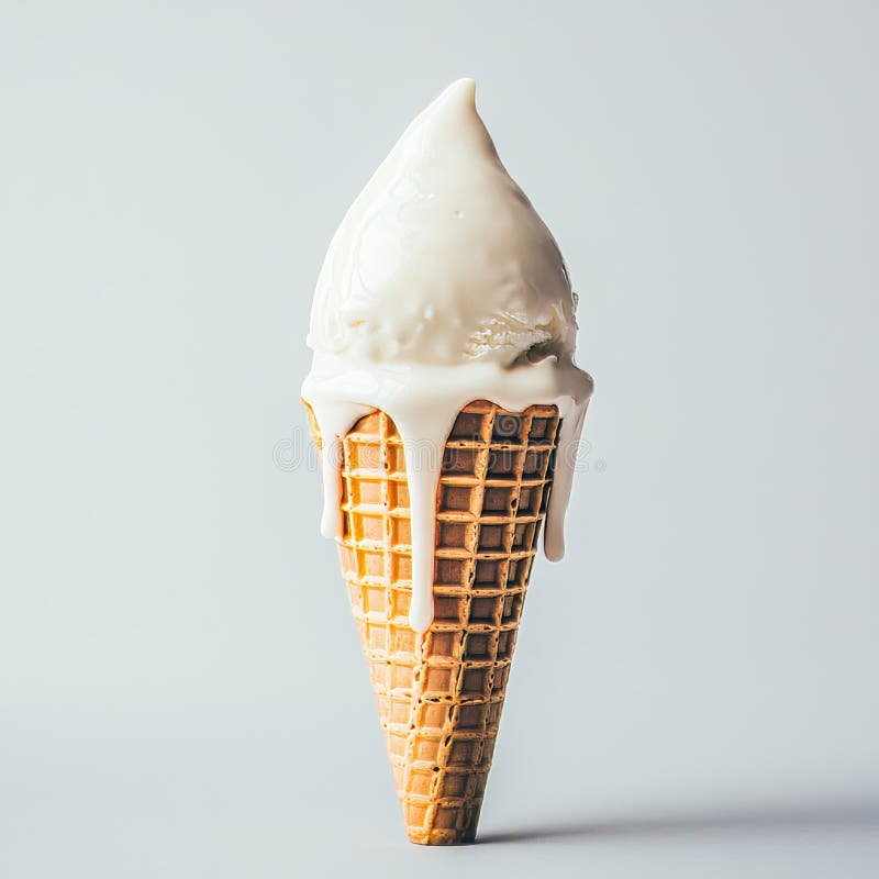 An Empty Ice Cream Cone Lies Fallen, Isolated Against a White ...