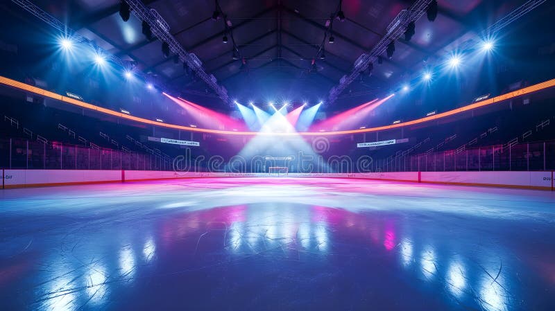 Empty Ice Hockey Rink with Bright Stage Lights Stock Illustration ...