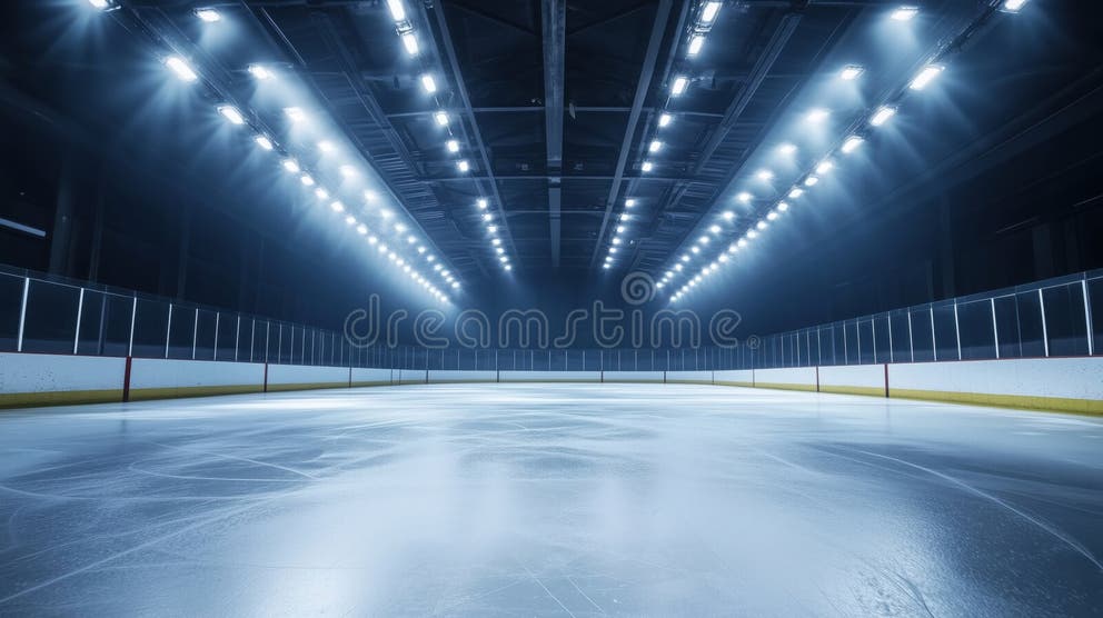 Empty Ice Rink with Bright Overhead Lights Stock Image - Image of ...