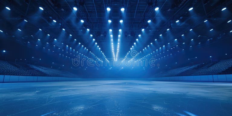 Empty Ice Rink with Ceiling Lights Stock Image - Image of arena, rink ...