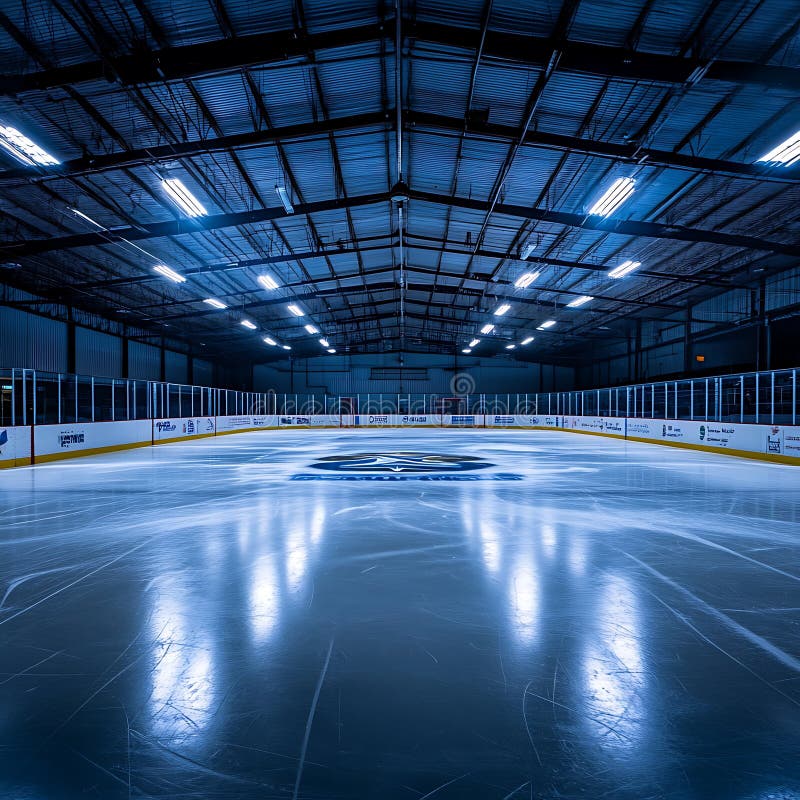 Empty Ice Rink with Fluorescent Lights Stock Illustration ...
