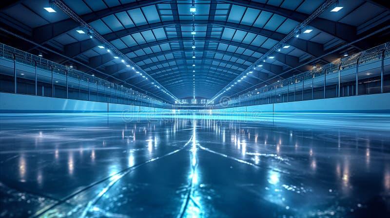 Empty Ice Rink Illuminated by Bright Lights in a Spacious Arena ...