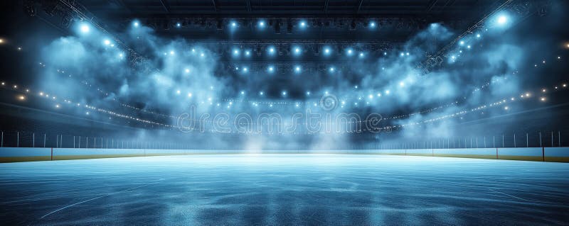 Empty Ice Rink Inside Professional Arena. Impressive Spotlights, Stage ...