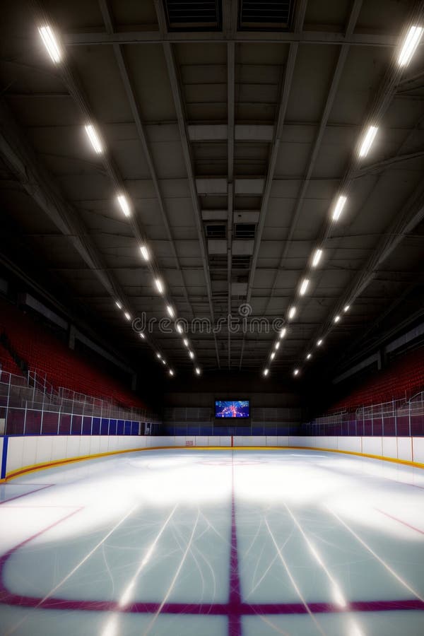An Empty Ice Rink with Lights on the Ceiling. Generative AI Stock ...
