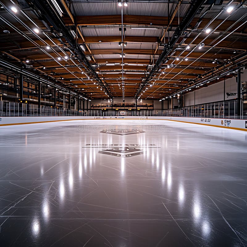 Empty Ice Rink with Lights Reflecting on the Surface Stock Illustration ...