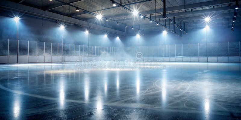 Empty Ice Rink Overhead, Lit Surface, Cold Atmosphere Stock ...