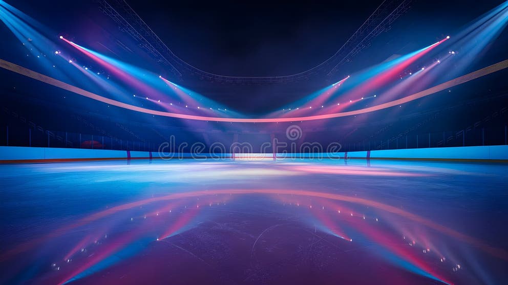 Empty Ice Skating Rink Arena Stage with Spotlights Stock Illustration ...