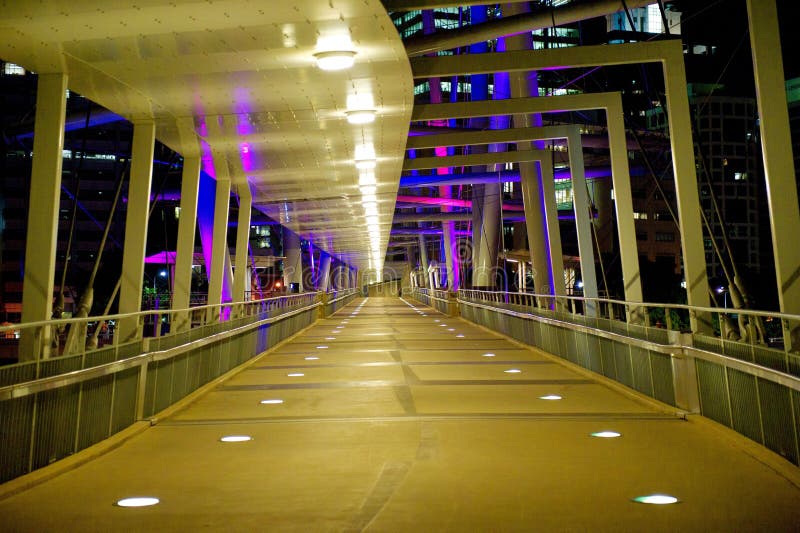 Empty Illuminated Bridge at Night in Brisbane. Editorial Photo - Image ...