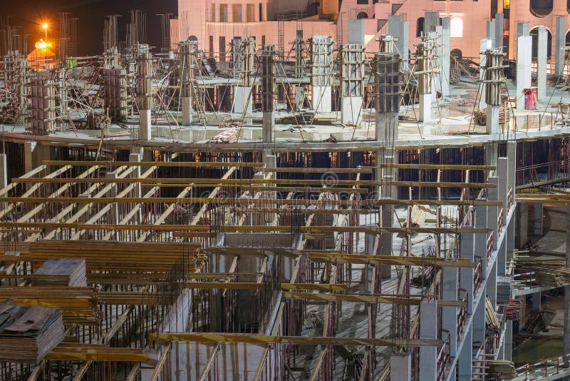 Empty Illuminated Construction Site Stock Image - Image of building ...