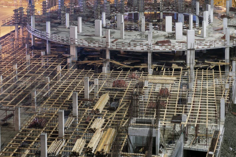 Empty Illuminated Construction Site at Night Stock Photo - Image of ...