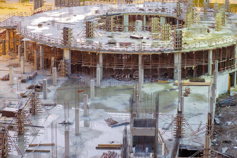 View of Empty Illuminated Construction Site at Night Stock Image ...
