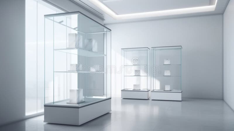 Empty Illuminated Glass Showcase with Mock Up Place on White Wall ...