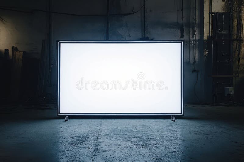 Illuminated Display Screen in Industrial Setting Minimalist Art Urban ...