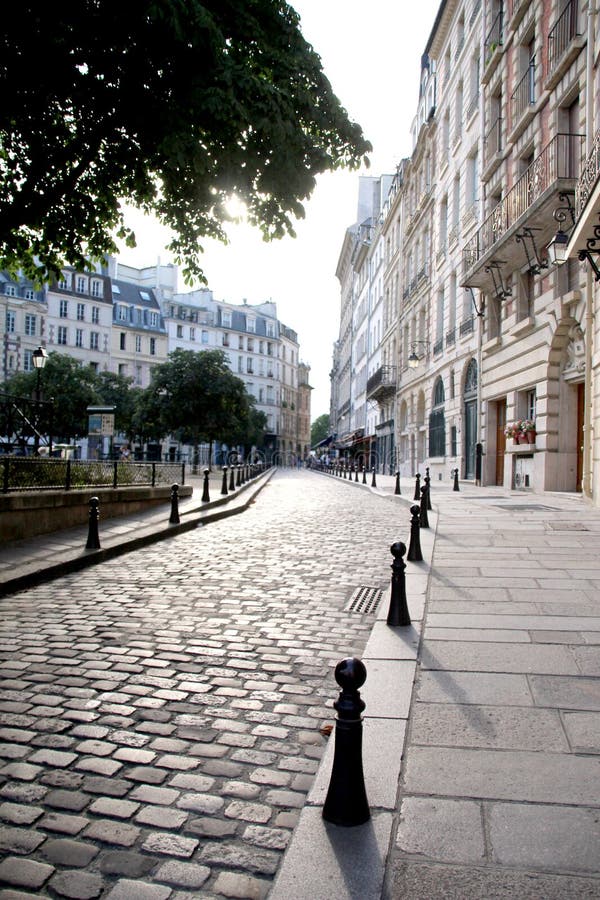 Empty Image of a Street in Paris with the Sun in Front and the Stone ...