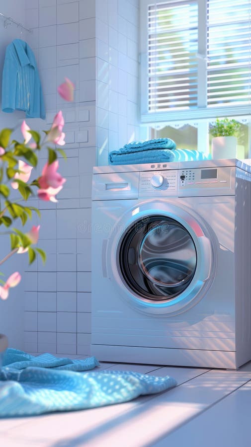 Empty Indoor Laundry Room with Washing Machine Stock Image - Image of ...