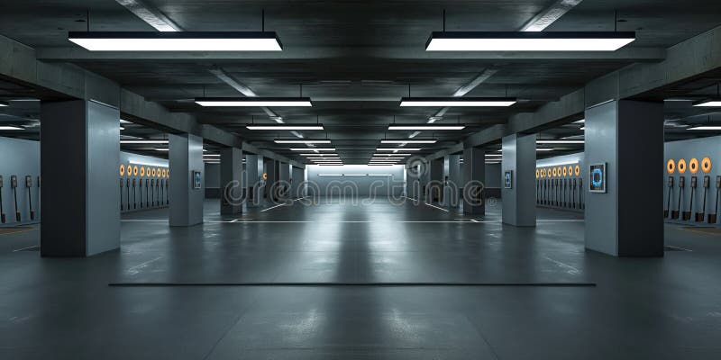 Empty Indoor Shooting Range with Targets and Bare Walls. Straight ...