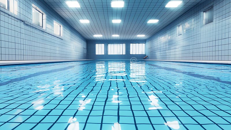 Empty Indoor Swimming Pool with Blue Tiles and Bright Lighting Stock ...