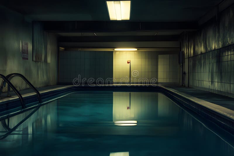 Empty Indoor Swimming Pool with a Single Light Overhead. Stock ...