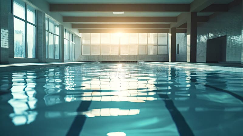 Empty Indoor Swimming Pool with Sunlight Shining through Windows Stock ...