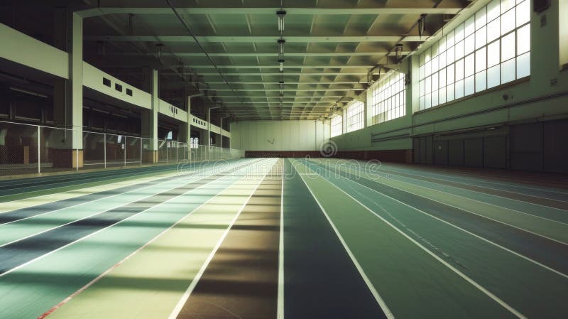 Empty Indoor Track Field with Sunlight Streaming through Windows Stock ...