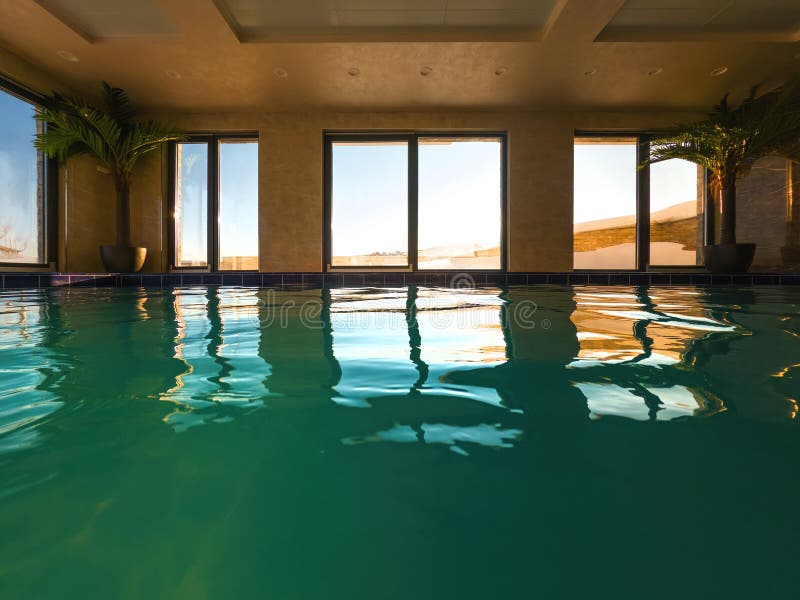 Empty Indoors Swimming Pool with Emerald Green Water Stock Image ...