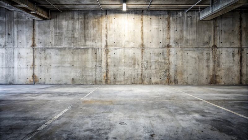 Empty Industrial Concrete Parking Garage with Single Light. Generative ...