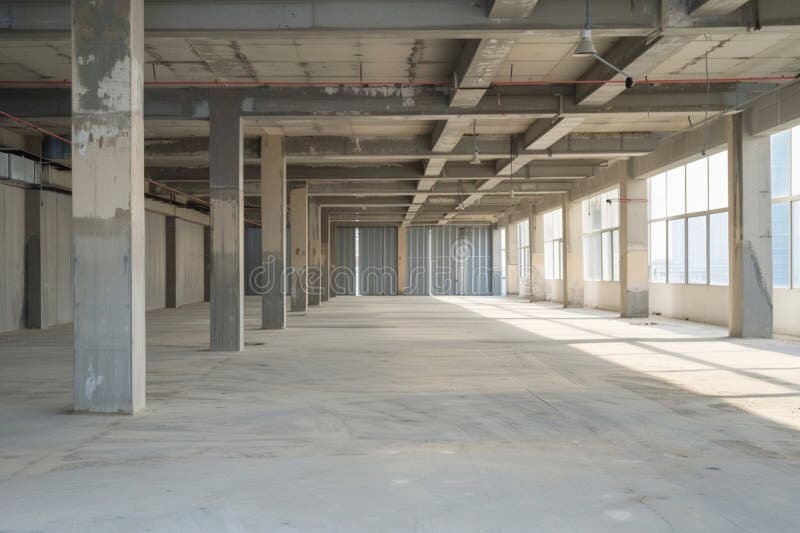 Empty Industrial Concrete Space with Raw Unfinished Walls, Large ...