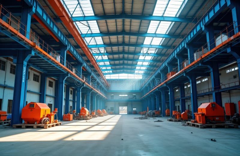 Empty Industrial Hall with Modern Architecture. Large Structure Metal ...