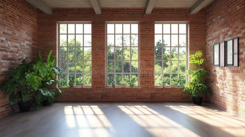 Empty Industrial Loft Style Room with Brick Wall 3D Render Stock ...