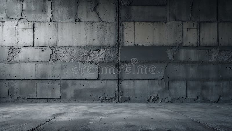 Empty Industrial Room with Concrete Block Wall and Floor Stock ...